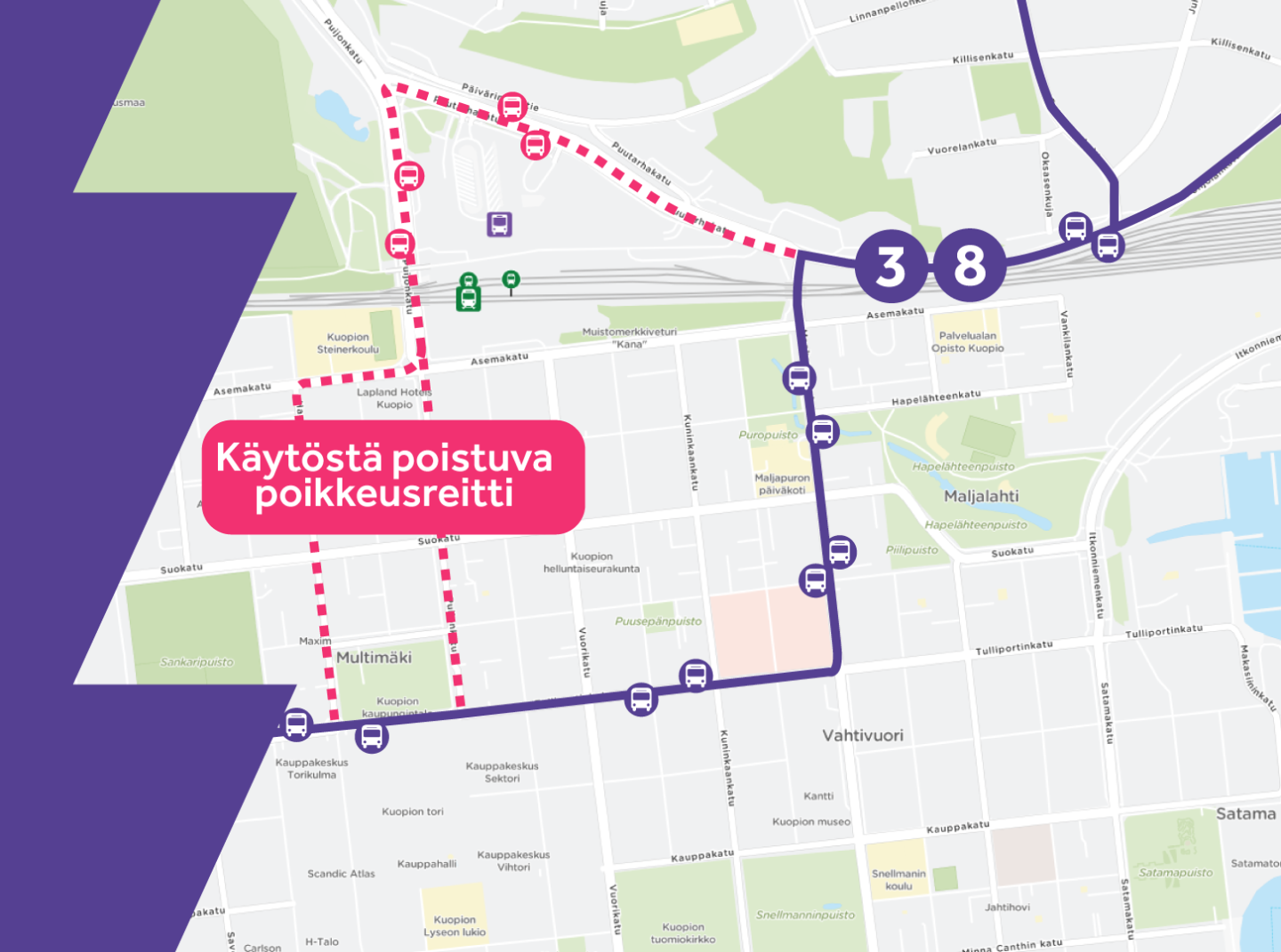 Linjat 3 ja 8 palaavat normaaleille reiteilleen maanantaina 2.12.2024 ...